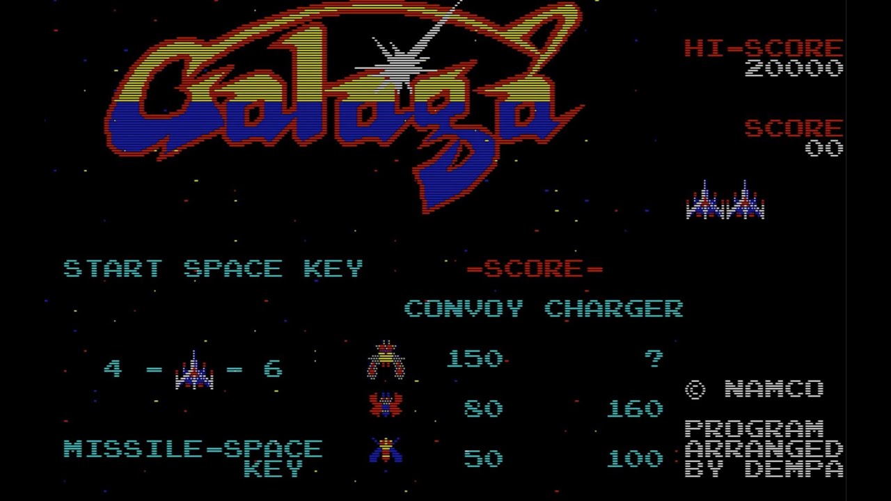 PC98「ギャラガ GALAGA」音源付 17面まで namco 電波新聞社 - YouTube