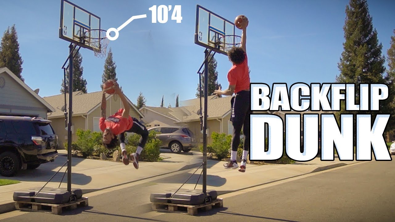 Backflip Dunk: Professional Dunker dunks off VERTICAL on 10'4 rim - YouTube
