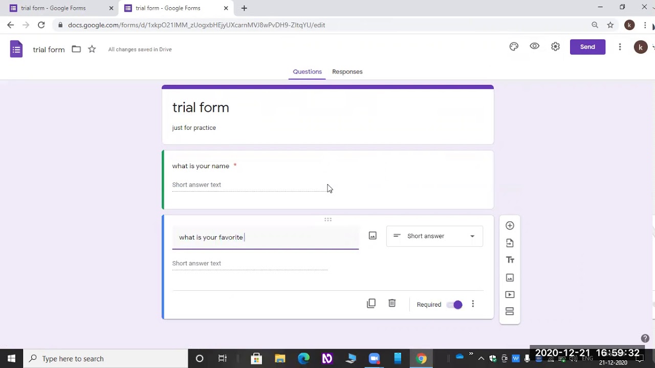 how to make google forms part 1 with screen reader - YouTube