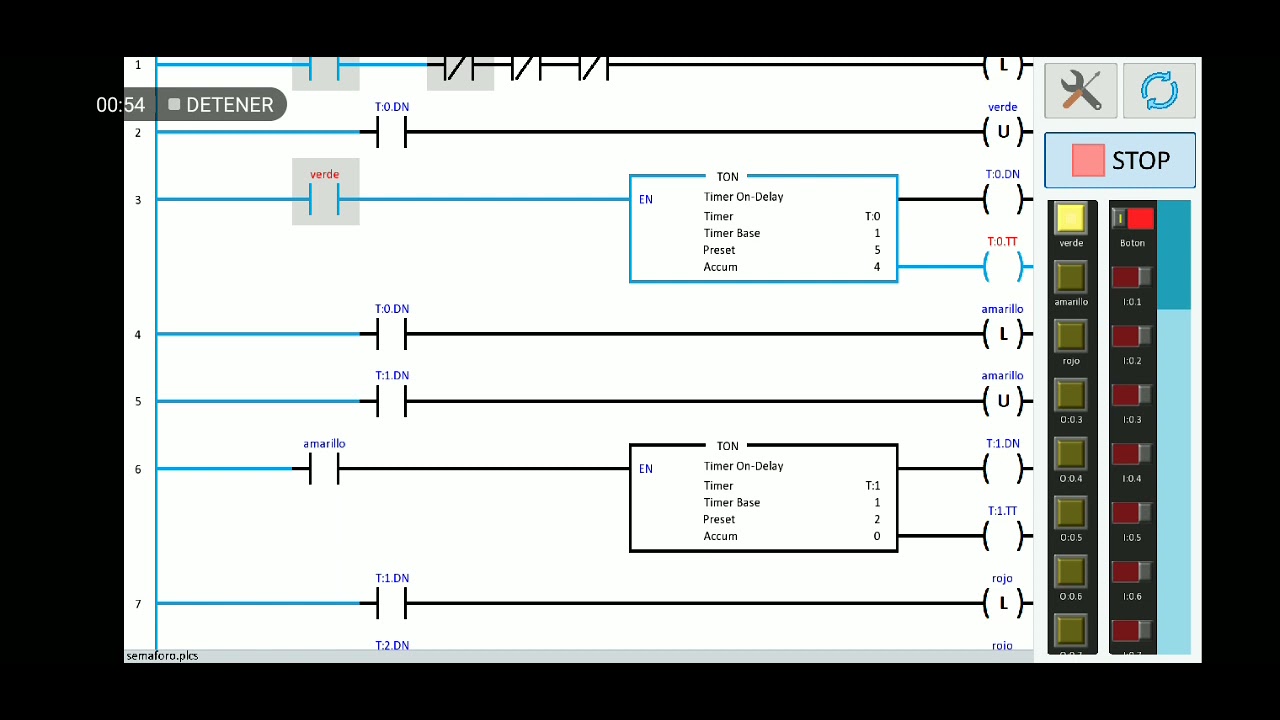 Semáforo PLC temporizador - Diagrama Ladder - YouTube