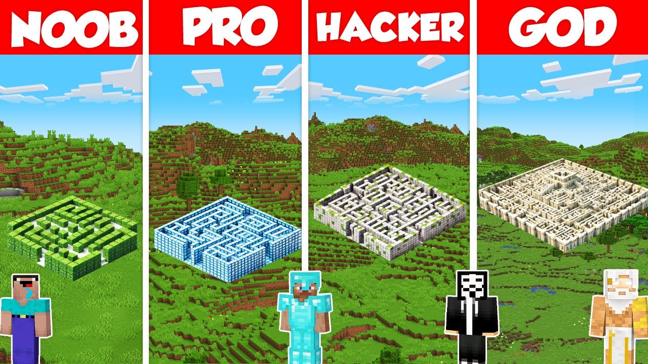 Maze Build Battle Challenge - Noob vs Pro vs Hacker vs God - Minecraft ...