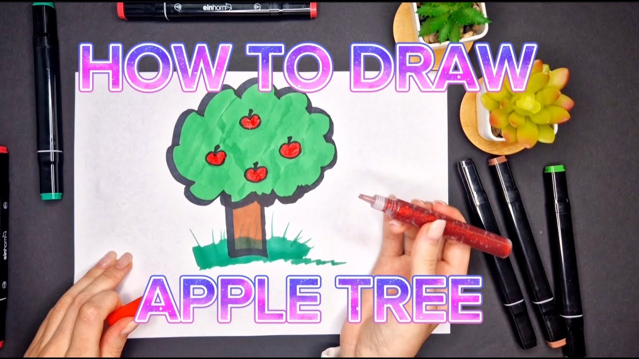 How To Draw An Apple Tree Easy, Glitter And Satisfyng - YouTube