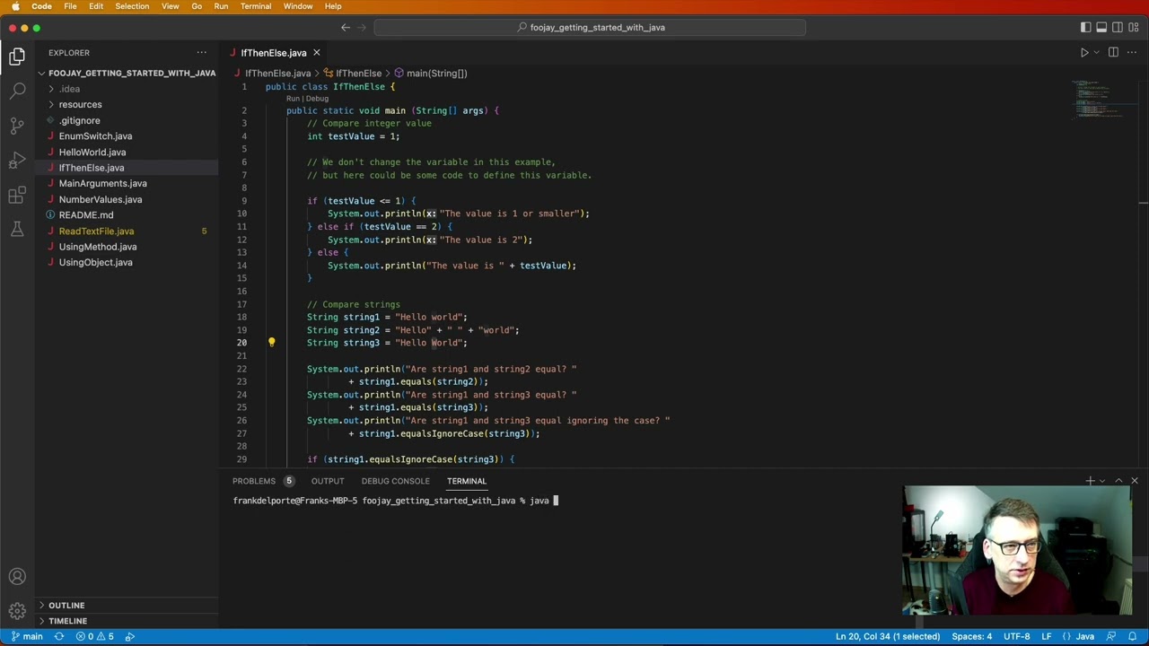 Foojay - Getting Started With Java - 05. If, Then, Else - YouTube