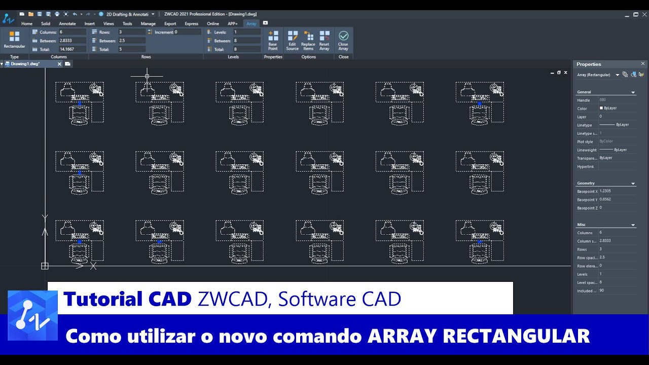 Tutorial Cad Como Utilizar O Novo Comando Array Rectangular Do Zwcad