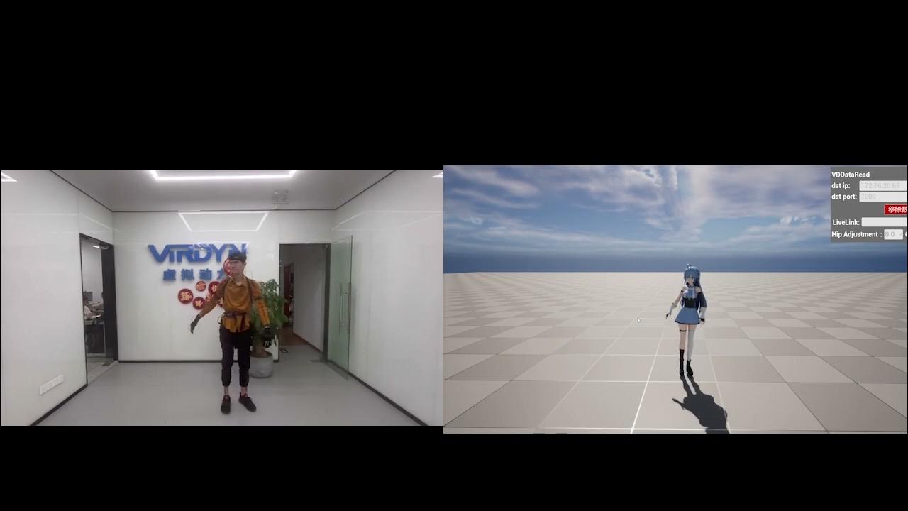 Virdyn VDSuit Full mocap suit in UE5 using UDP Broadcast Plugin real time drive model demo ...