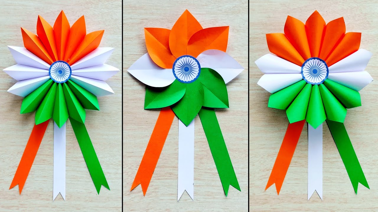 3 Beautiful Independence day badge making ideas / Indian Tricolor Badge ...