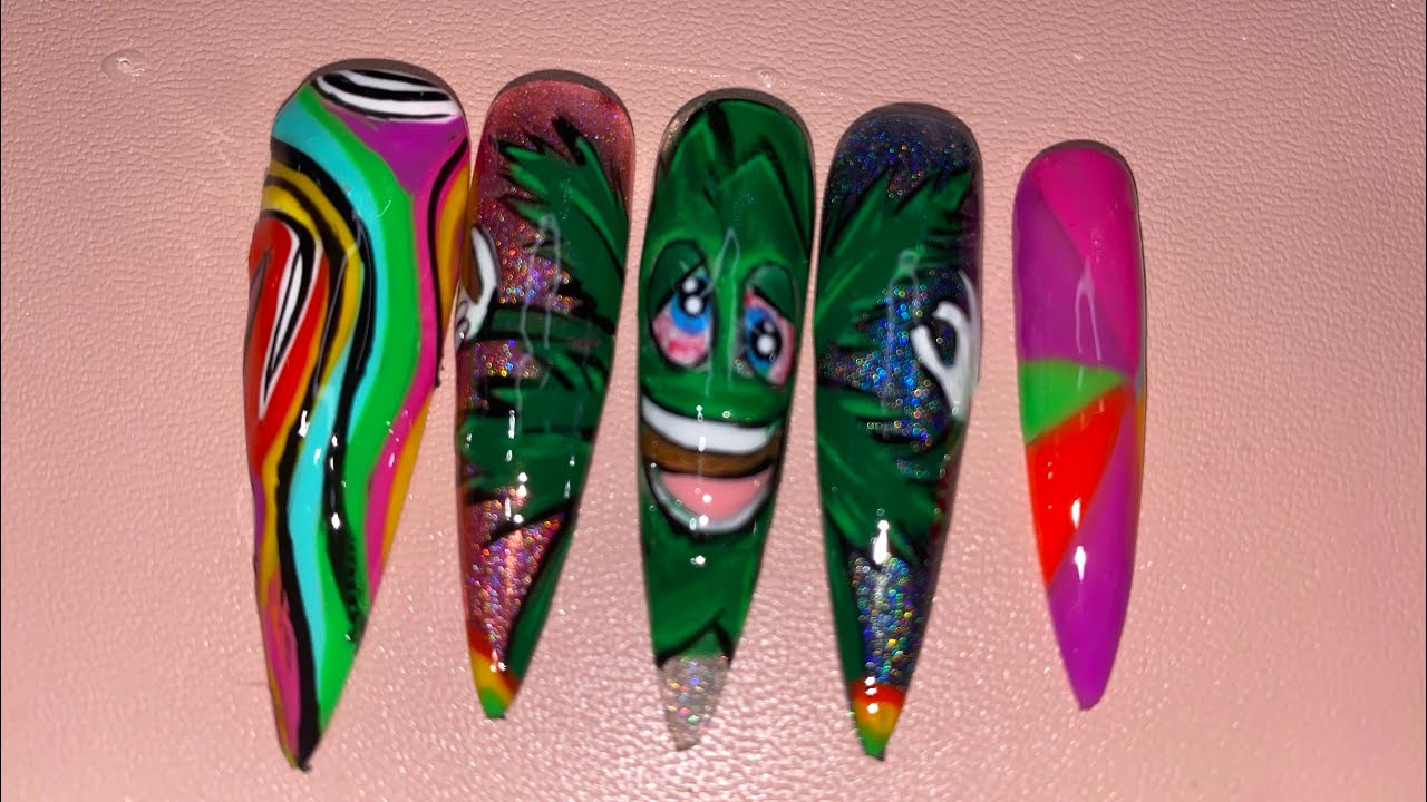 420 Nails | Press Nails | Weed Nail Art | Natali Carmona - YouTube