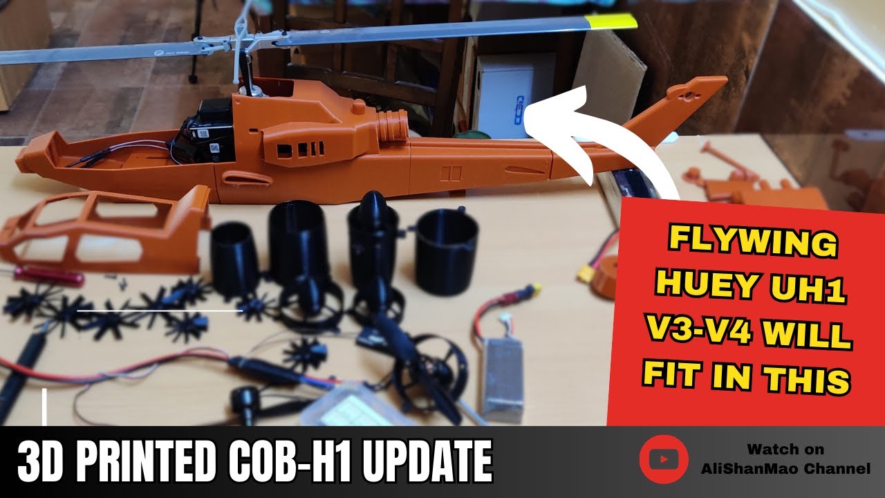 COB-H1 3d Printed RC Helicopter Fuselage Fits FlyWing Huey UH1 V3 V4 ...