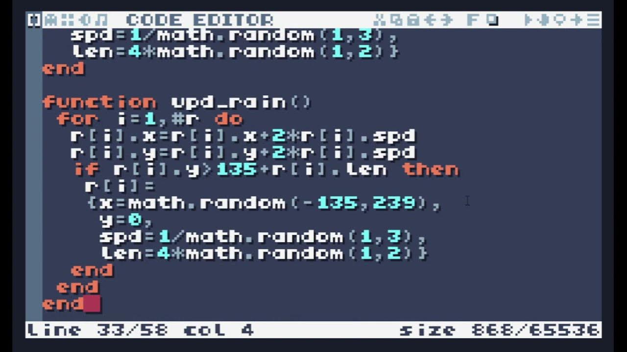 TIC-80 Beginner Tutorial #32 - Tables with Rain Particle Effects - YouTube