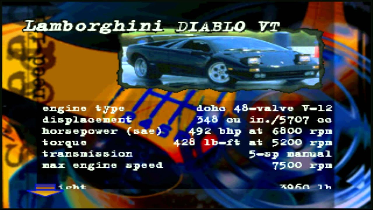 The Need for Speed (3DO) 1994. Cars info. Lamborghini DIABLO VT - YouTube