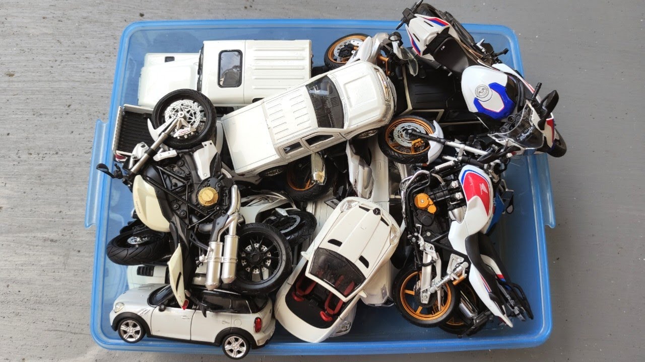 Box Full of Diecast Metal Scale Model Cars & Bikes, Ford Car, Land ...