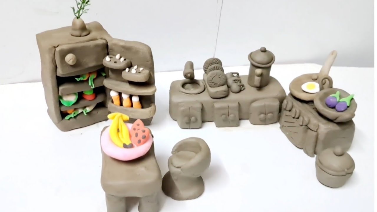 Easy technique make handmade miniature kitchen set with clay।।miniature ...