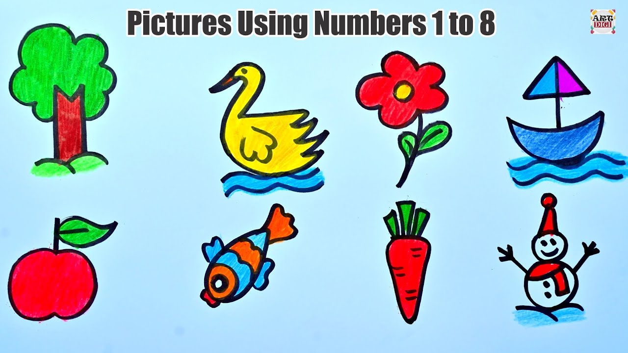 how to draw pictures using numbers 1 to 8 | numbers into drawing - YouTube