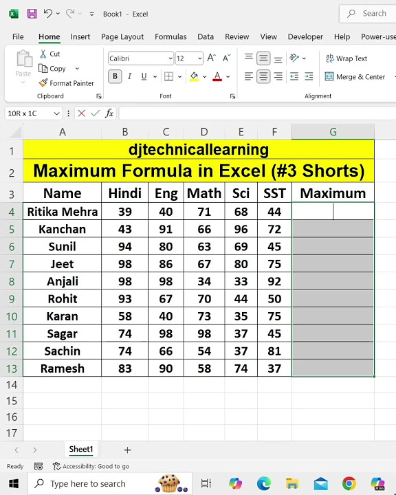 Max Formula in Excel | Max Function in Excel | (#3 Shorts) | Excel Formulas Or Functions 2025 ...