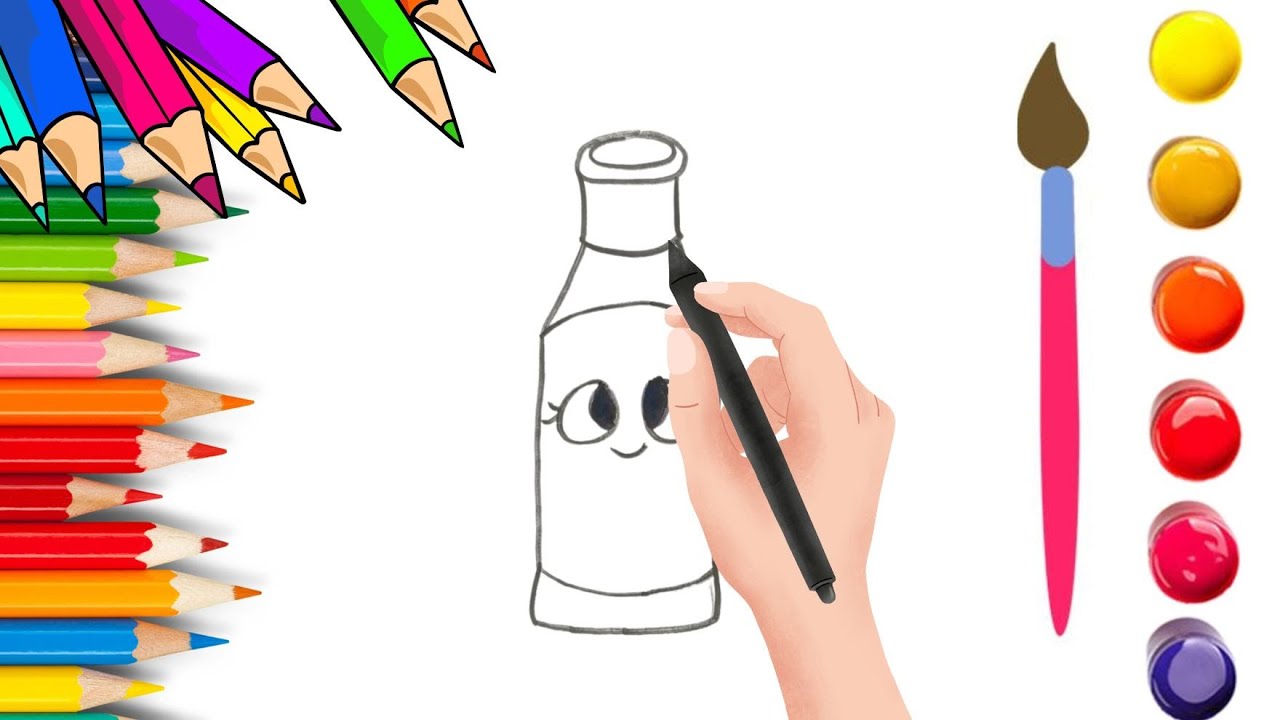 How To Draw cute Bottle Drawing, Painting & Coloring For Kids and ...