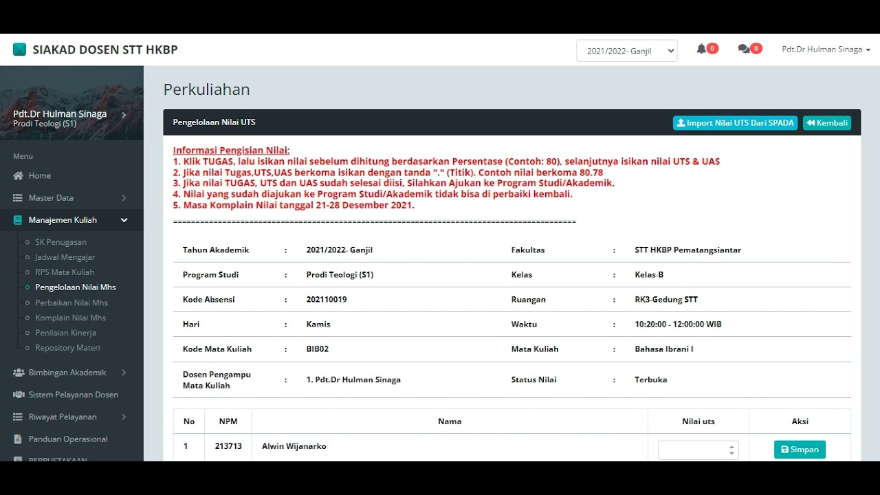 Tutorial Pengisian Nilai Dosen ke Siakad STT HKBP Pematangsiantar - YouTube