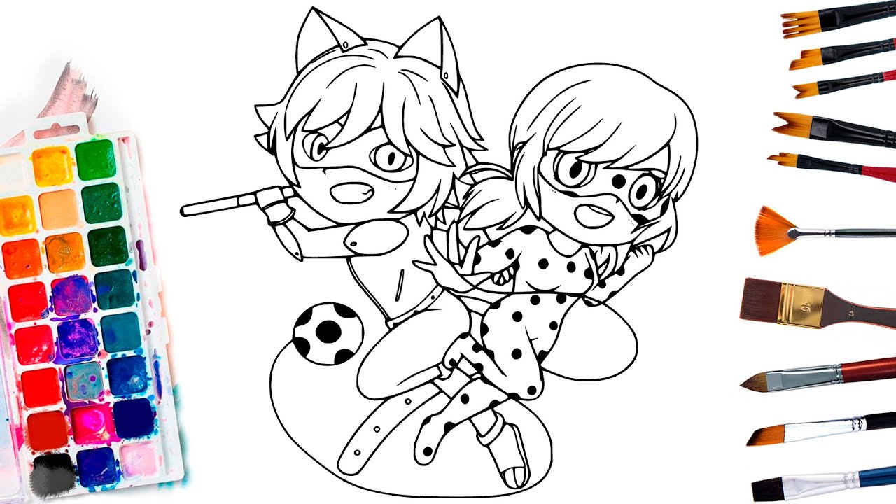 Miraculous Ladybug & Cat Noir Coloring And Drawing | Cute Marinette ...