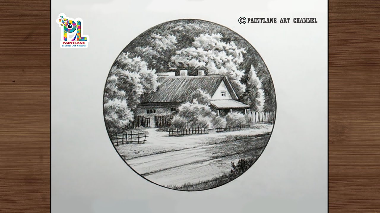 How to draw house in landscape art for beginners with easy step by step ...