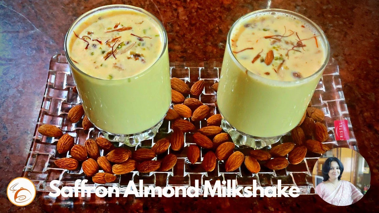 Kesar badam milk shake | Saffron almond milkshake recipe | Badam ...