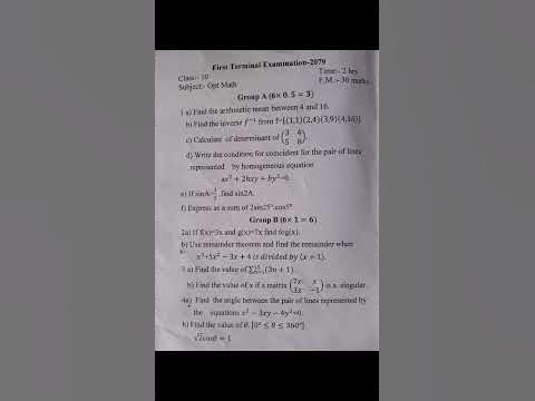 Class 10 Optional Maths 1st term question paper 2079 #prv4 - YouTube