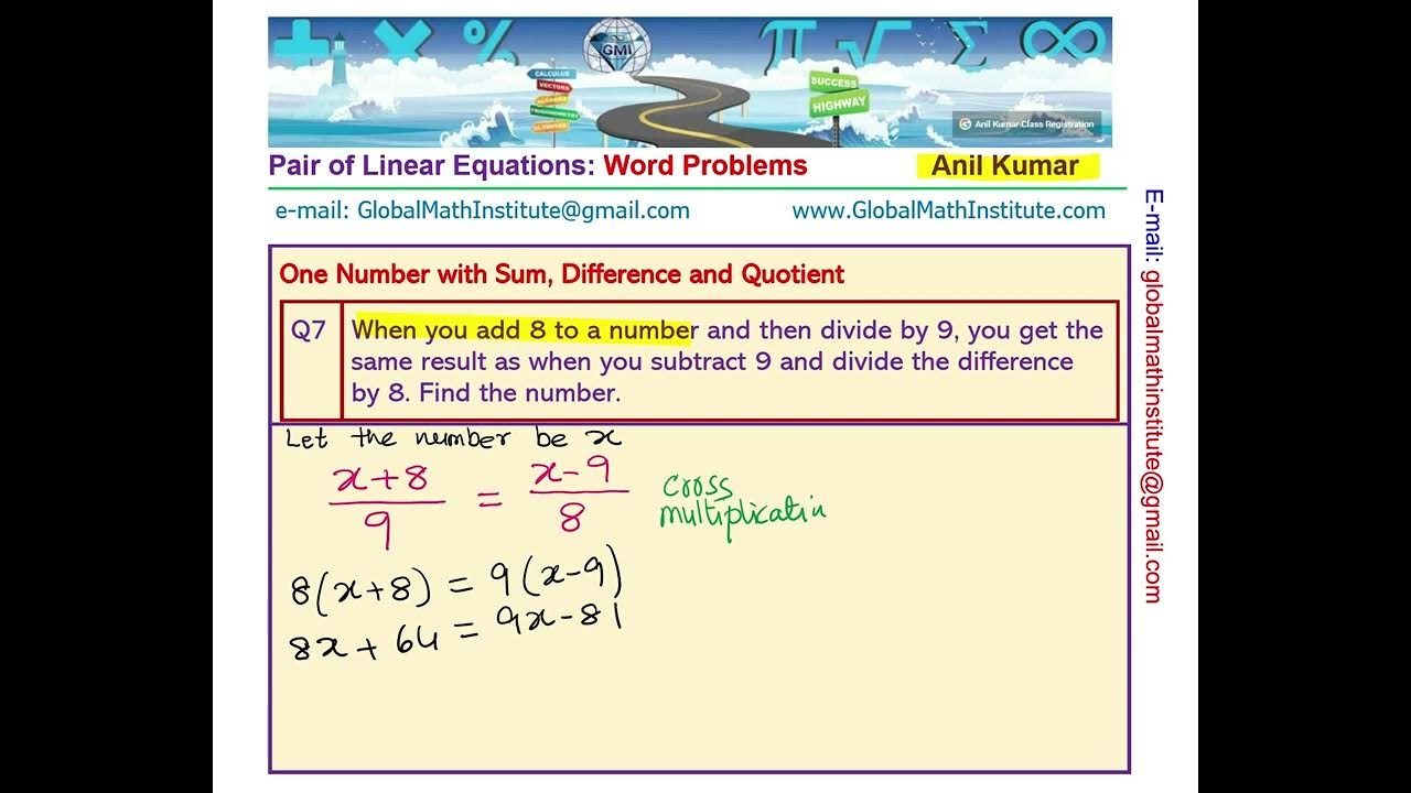 Tricky Word Problem Add 8 to a number Divide by 9 Equals Subtract 9 Divide by 8 99% Could not ...