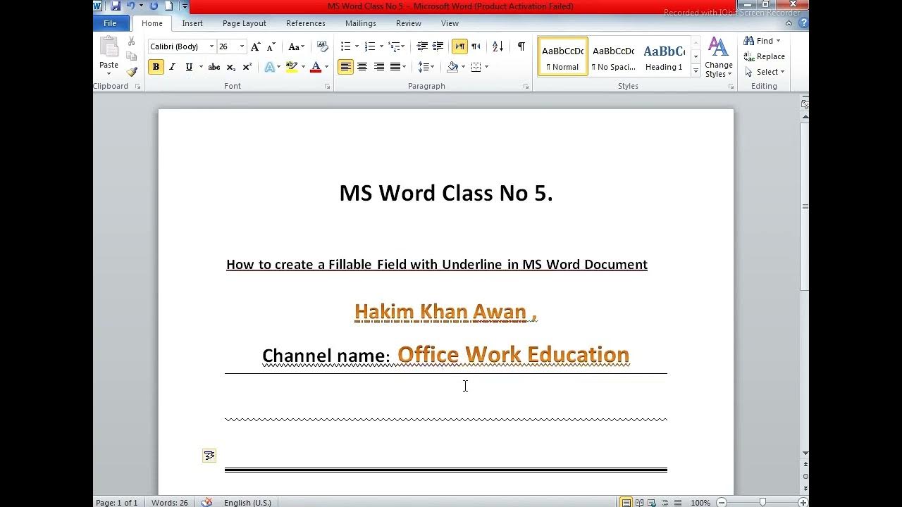 How to create a Fillable Field with Underline in MS Word Document I MS Word Class No.5 - YouTube