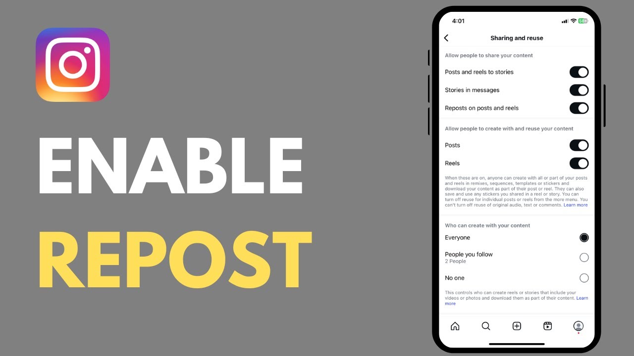 How to Enable Reposts on Instagram | Turn ON Repost Button - YouTube