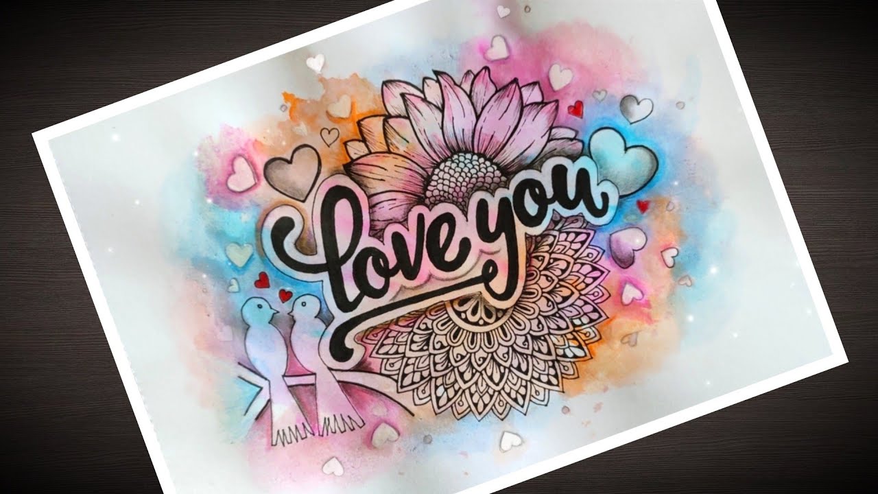 ️ Love You ️ mandala art|how to make watercolor background easy ...