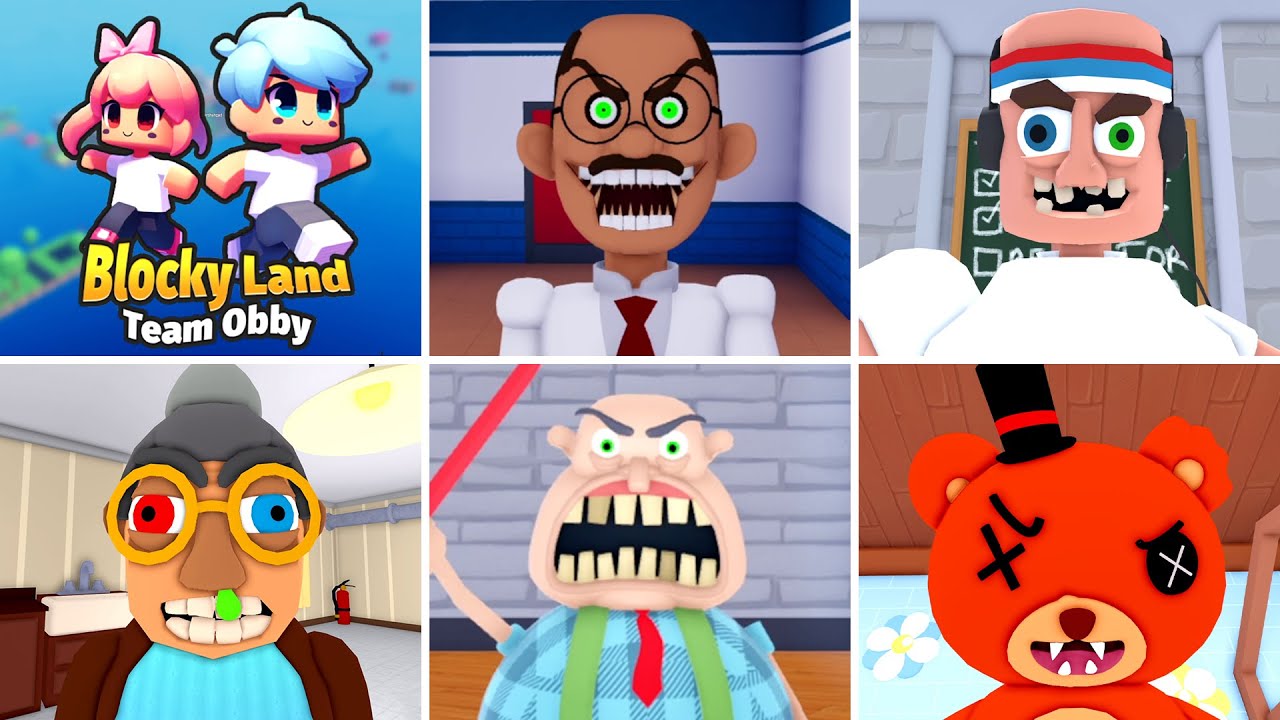 TEAMWORK SCARY OBBY #roblox Bear Escape, School Breakout, Blocky Land ...