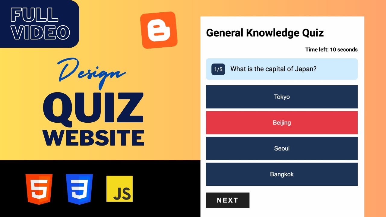 FULL VIDEO Design A Quiz Website Using HTML CSS JavaScript YouTube FULL VIDEO Design A Quiz Website Using HTML CSS JavaScript YouTube