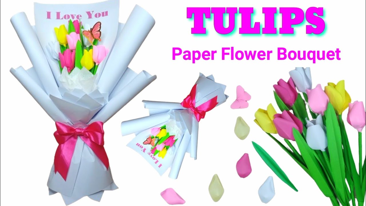 DIY TULIP PAPER FLOWER BOUQUET USING BOND PAPER AS WRAPPER - YouTube