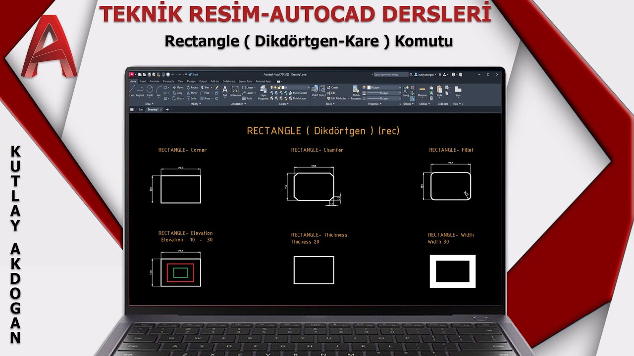 Teknik Resim AutoCAD : Rectangle - YouTube
