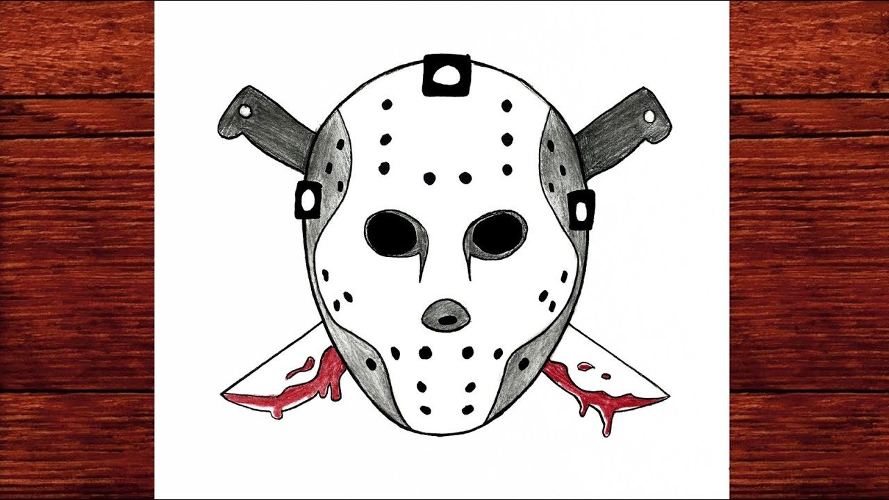 How to Draw a Horror Hockey Mask with Crossed Knives (Easy & Scary ...