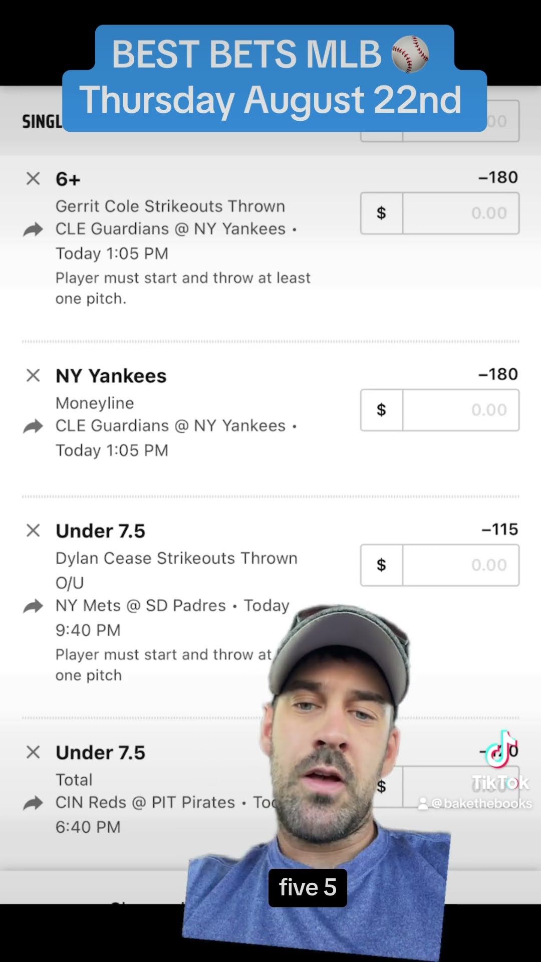 1/2 on yanksml/cole and 1/2 yanksRL if that wasn’t clear #bestbets August 22nd #mlb #baseball ...
