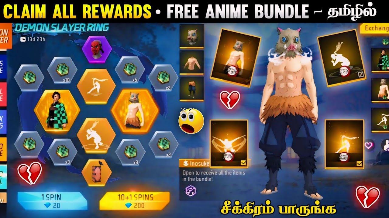 🔥 CLAIM FREE ANIME BUNDLE 🇮🇳 DEMON SLAYER RING EVENT FREE FIRE IN TAMIL ...