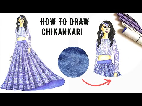 How To Draw Chikankari || Chikankari Embroidery Rendering || Fashion ...