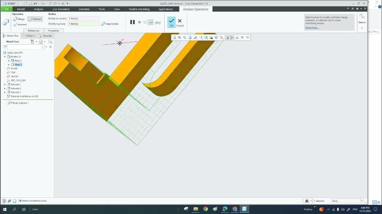 1 Merge and boolean operation in Creo parametric - YouTube