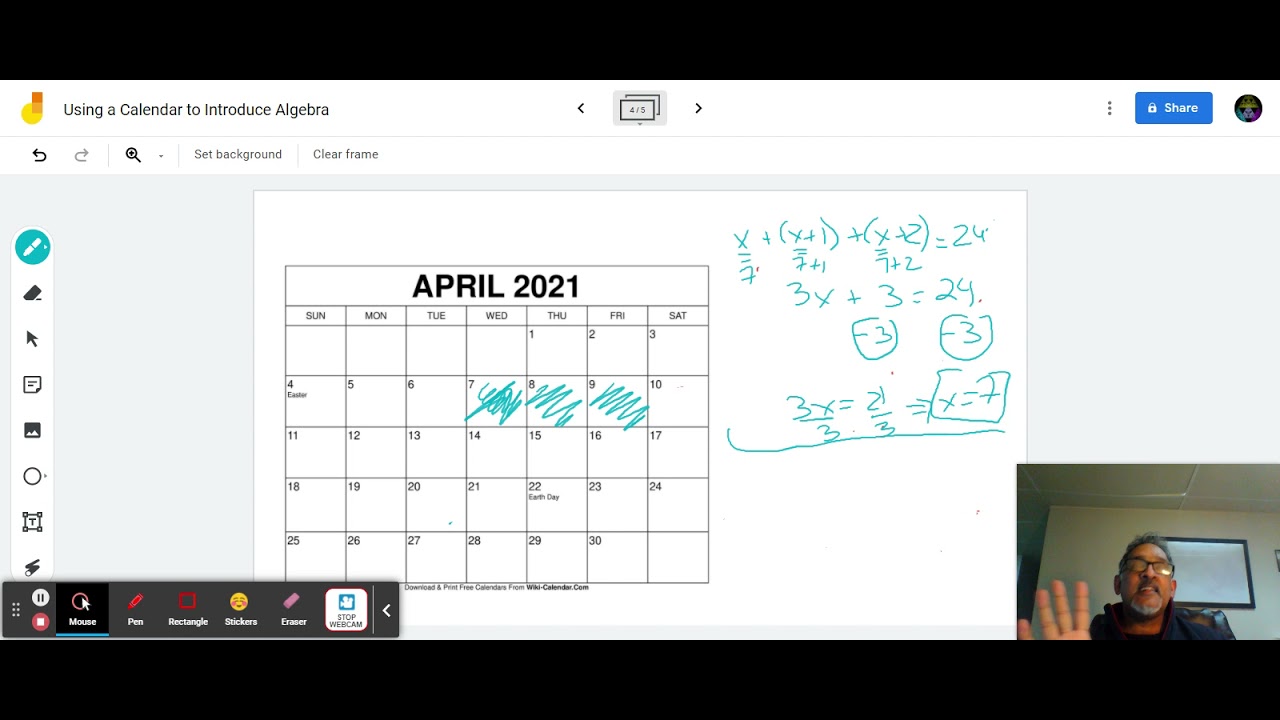 Using a Calendar to Introduce Algebra - Google Jamboard - YouTube