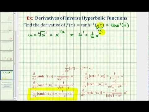 Ex 3: Derivative of an Inverse Hyperbolic Function with the Chain Rule - YouTube