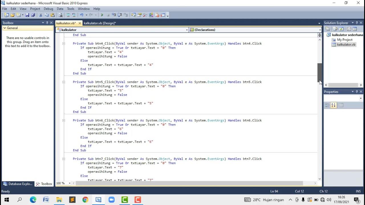 MEMBUAT KALKULATOR SEDERHANA DENGAN MENGGUNAKAN VISUAL BASIC - YouTube