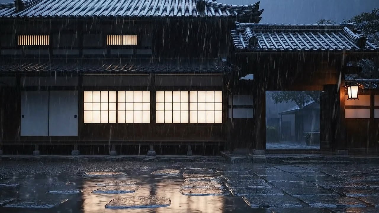 🌧 Heavy Rain at a Japanese House Relaxing Thunderstorm for Sleep ...