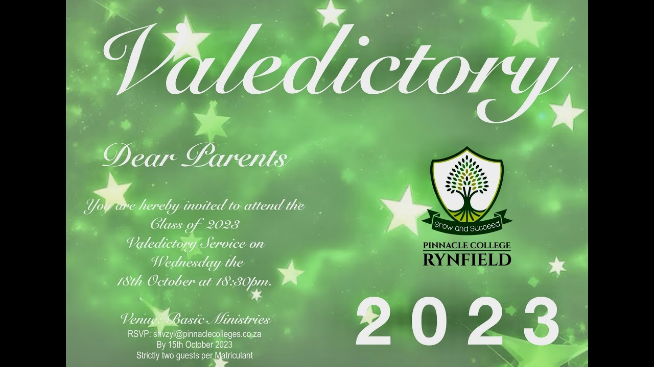 PINNACLE COLLEGE RYNFIELD VALEDICTORY 2023 - YouTube