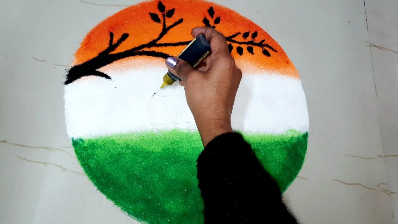 15th August Rangoli design🇹🇯 स्वतंत्रता दिबस Bird रंगोली /26 January ...