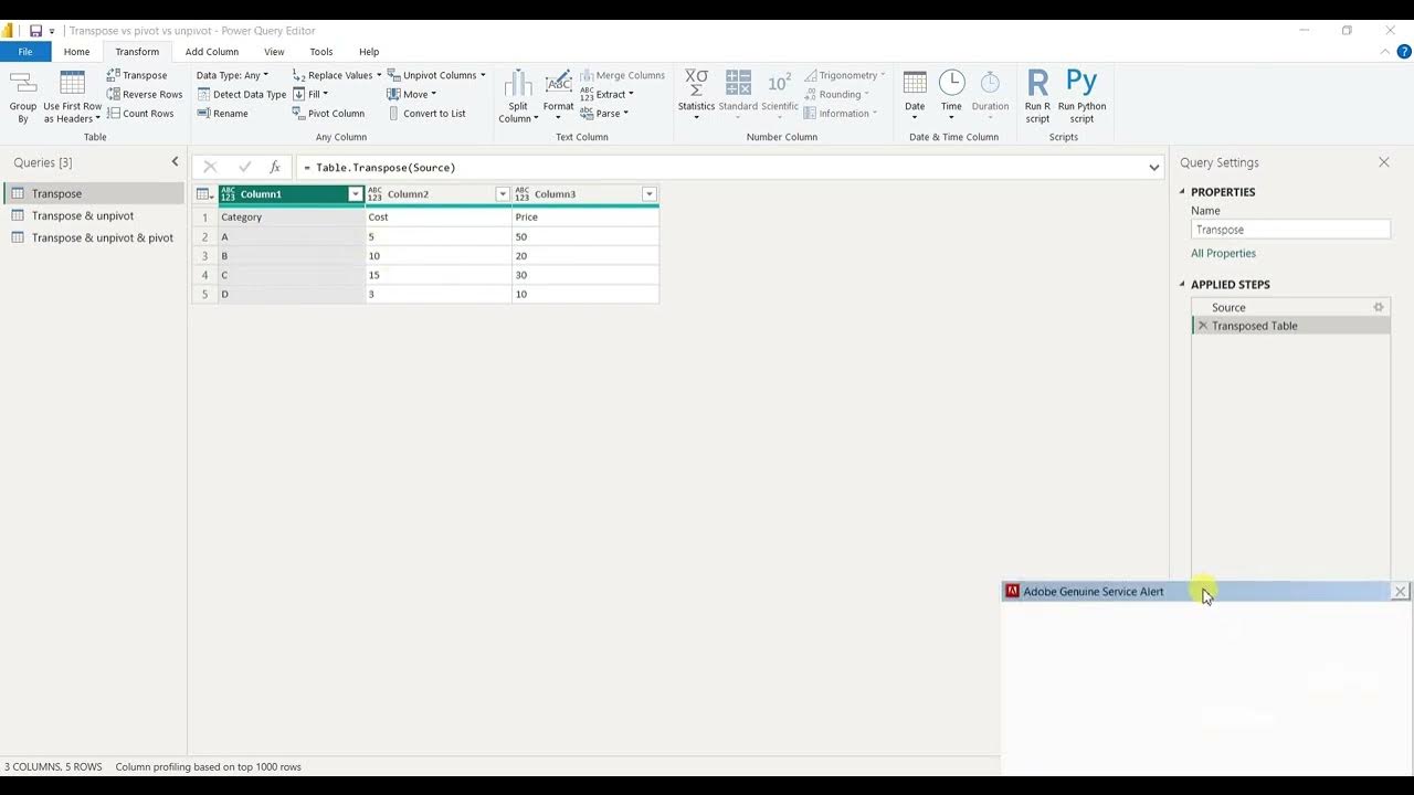05 Prepare Data 17 Transpose Vs Pivot And Unpivot In Power Bi شرح بالعربي Youtube