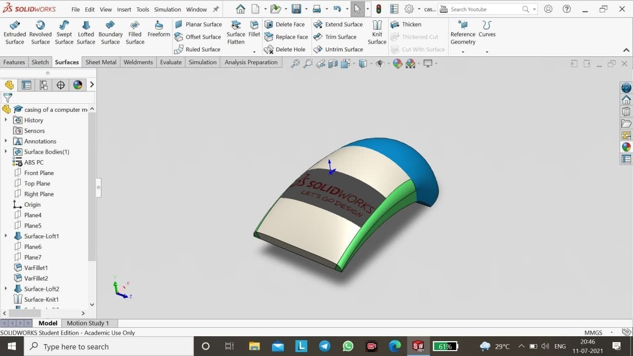 Surface Modeling In Solidworks - Casing Of Computer Mouse In Solidworks ...