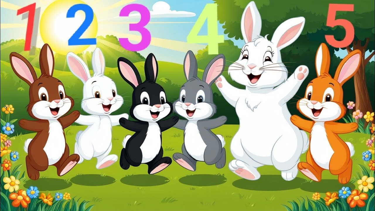 5 Little Bunnies Hopping | Counting Song for Kids | Nursery Rhyme - YouTube