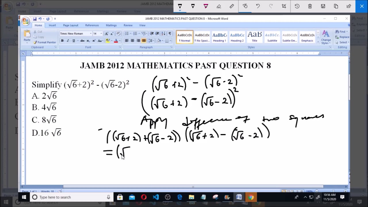 JAMB 2012 MATHEMATICS PAST QUESTION 8 Surd - YouTube