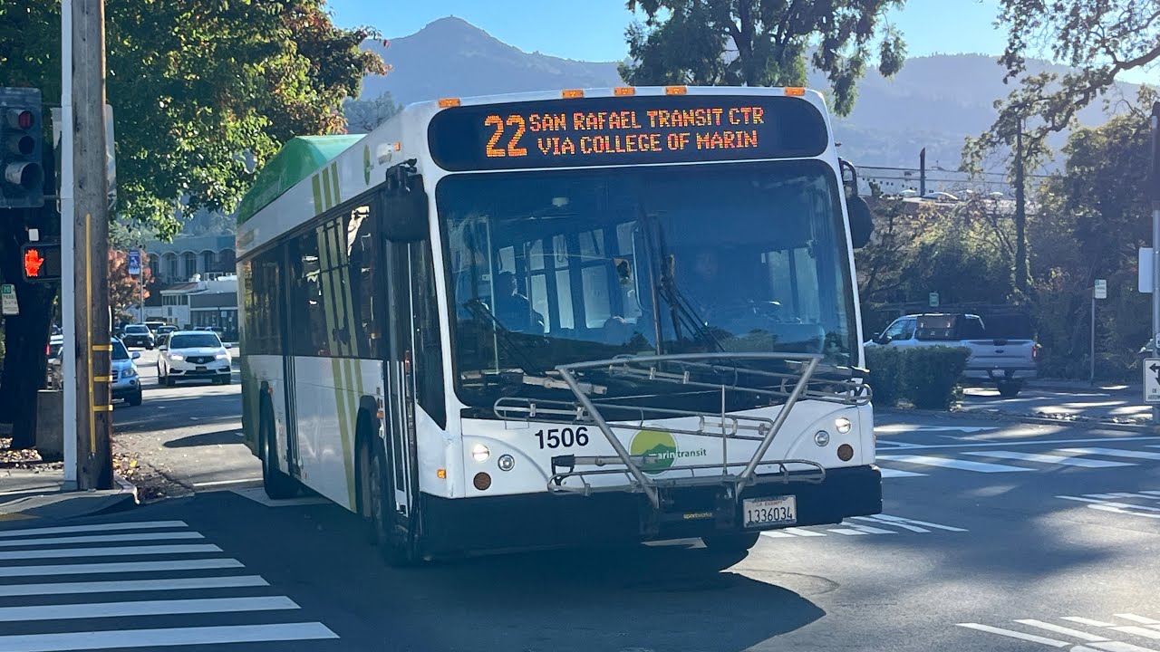 ⁴ᴷ⁶⁰ Marin Transit 2016 Gillig BRT HEV 40’ #1506 on Route 22 - YouTube