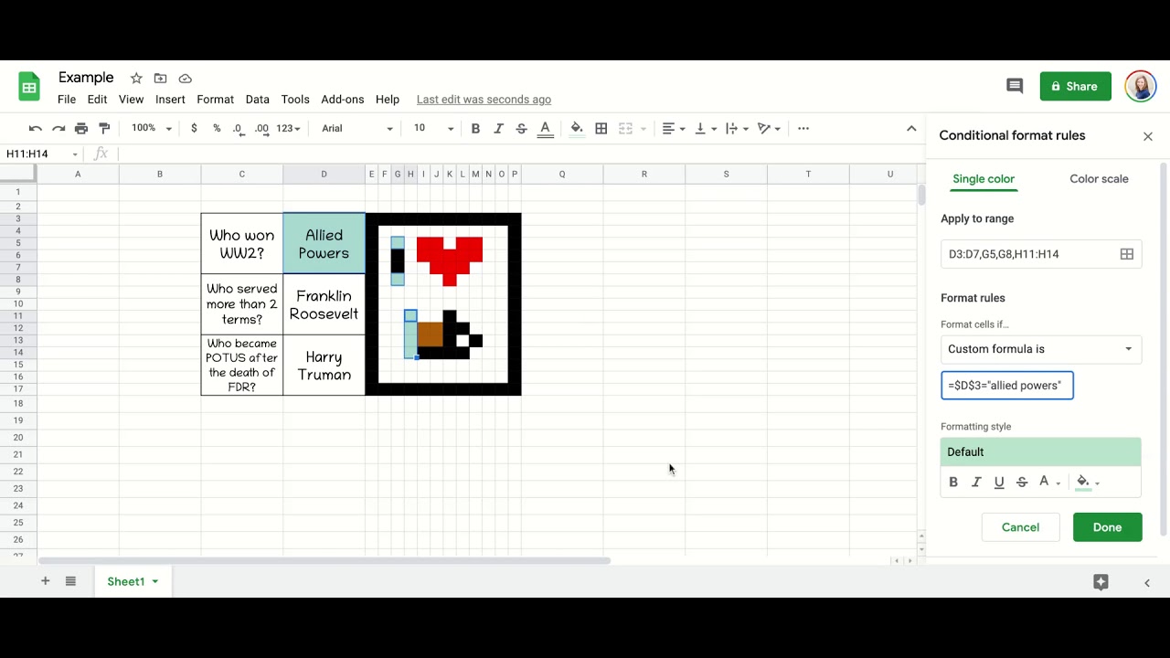 Conditional Formatting & Pixel Art Secret Messages in Sheets - YouTube