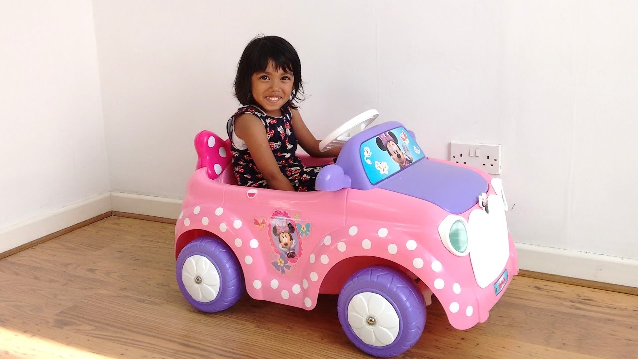 Little Girl Unboxing Surprise Pink Minnie Mouse Ride On Car | Fun ...